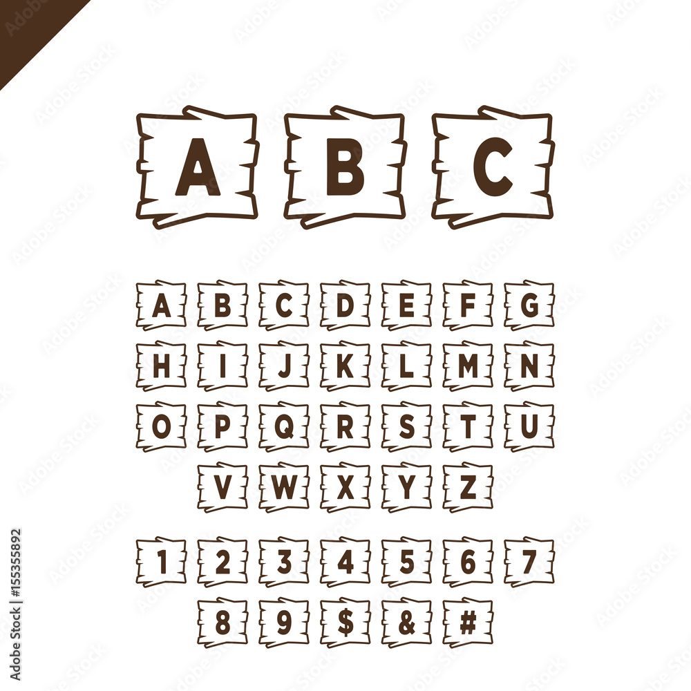 Wooden alphabet blocks with letters and numbers in wood texture area ...