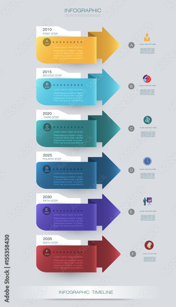 Vector infographics timeline design template with 3D paper label and ...