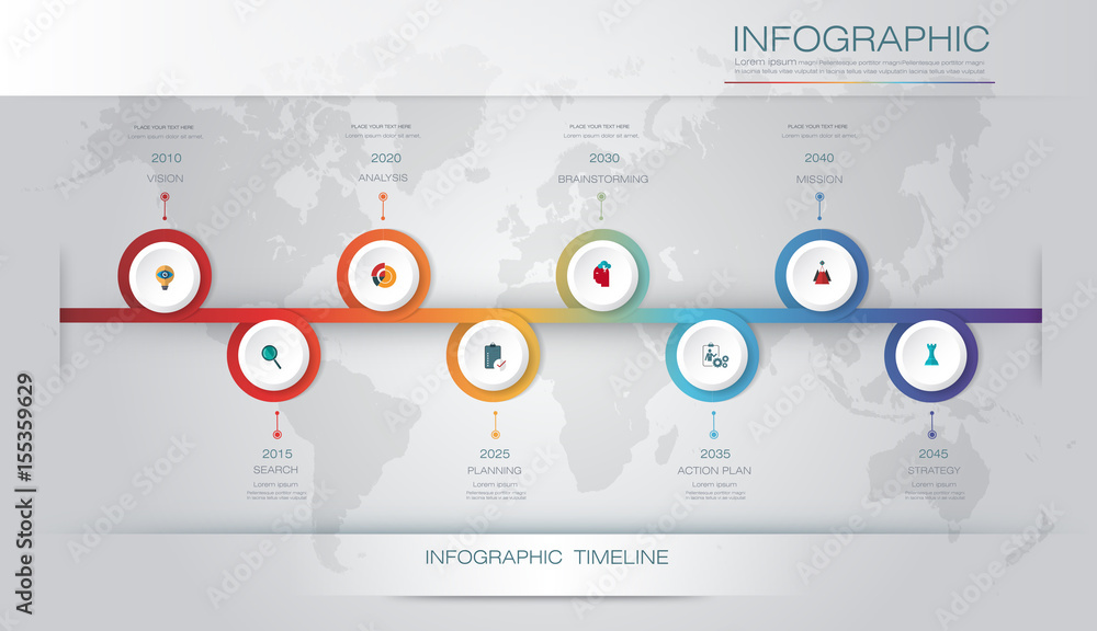 Vector infographics timeline design template with 3D paper label and ...