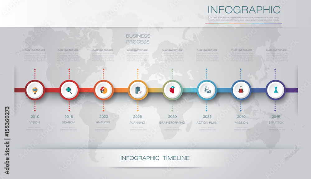 Vector infographics timeline design template with 3D paper label and ...