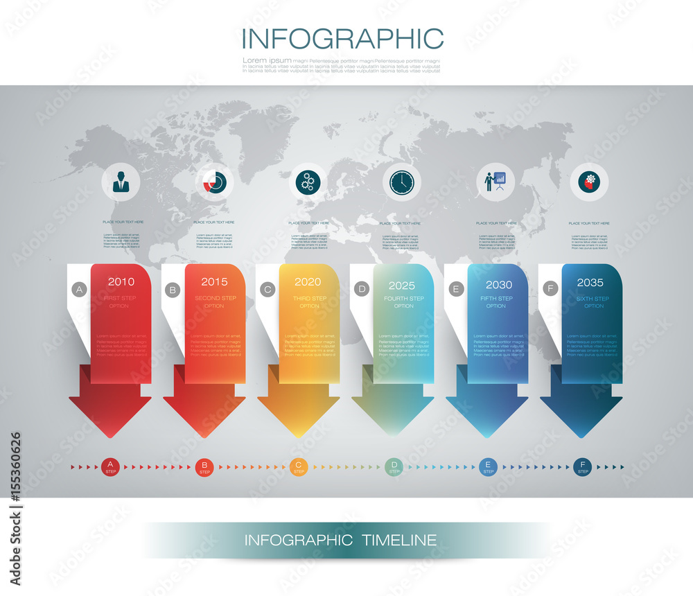 Vector infographics timeline design template with 3D paper label and ...