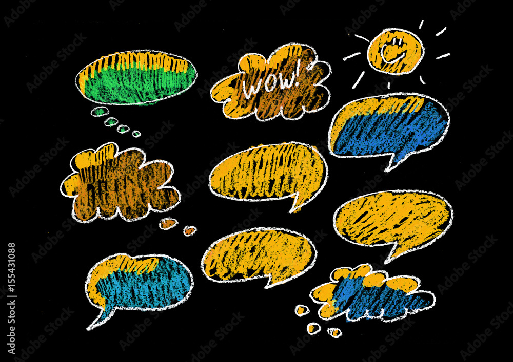 Kids drawing Speech bubbles Dialog box Crayon illustration Pen style ...