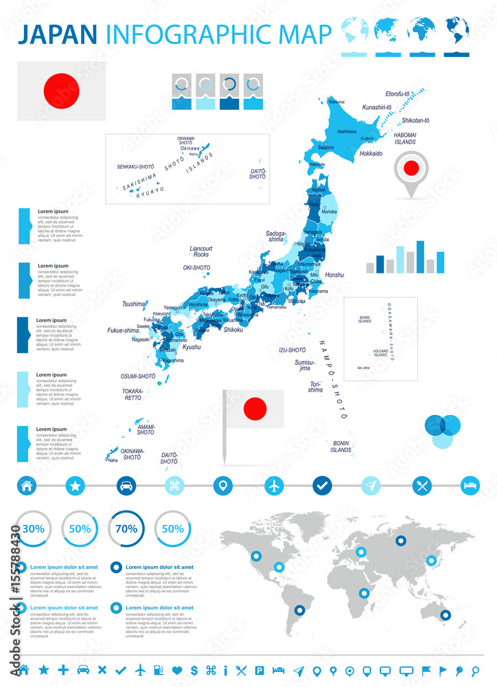 Japan - map and flag – infographic illustration Stock Vector | Adobe Stock