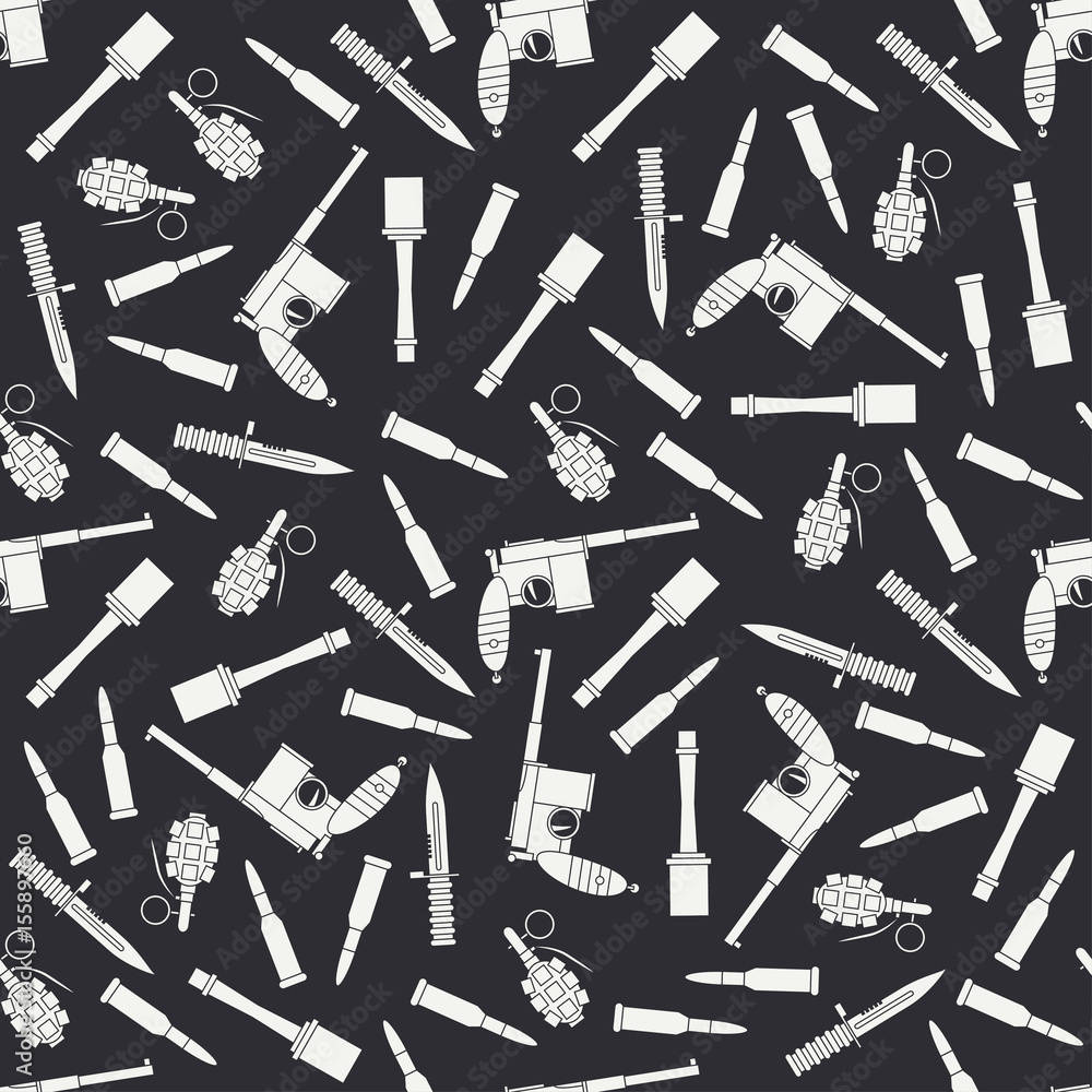 Seamless flat pattern with military equipment icons. Vector ...