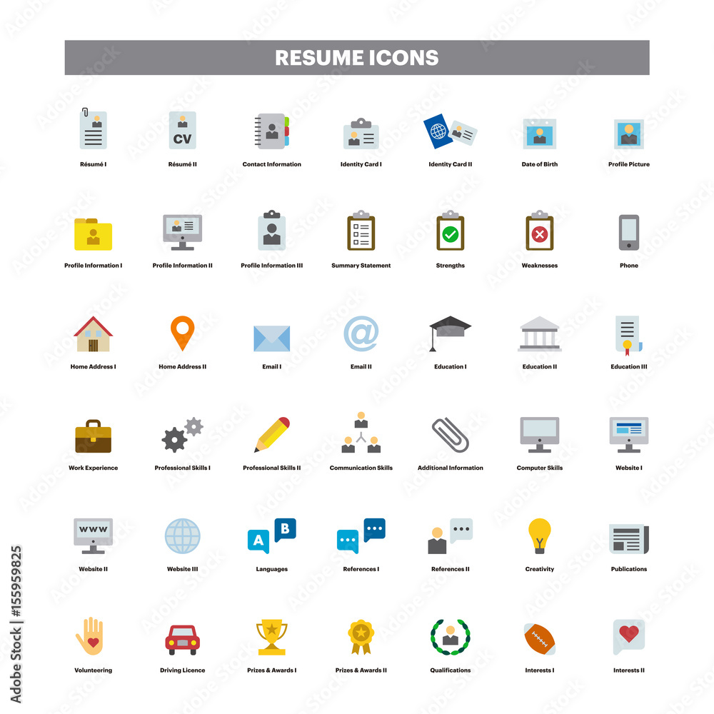 Vector de Stock CV & Resumé color flat icons | Adobe Stock
