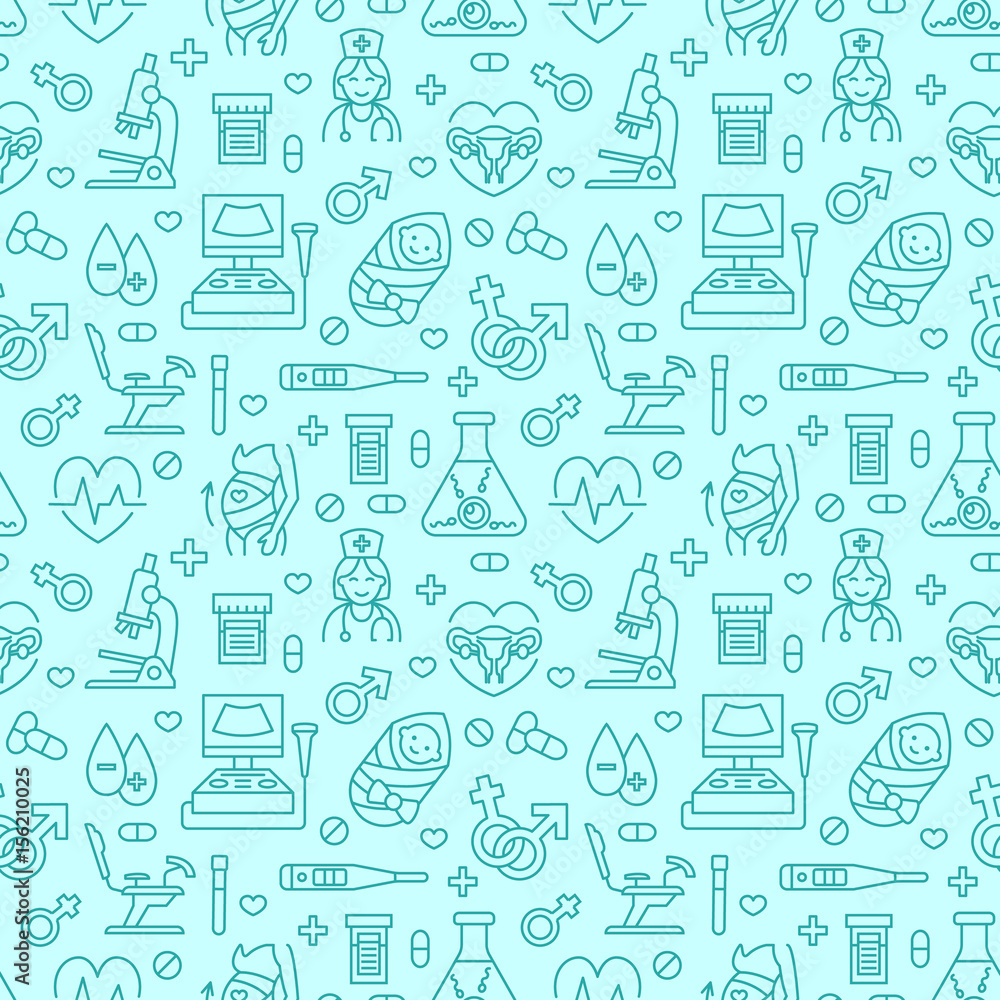 Medical seamless pattern, gynecology vector background blue color ...