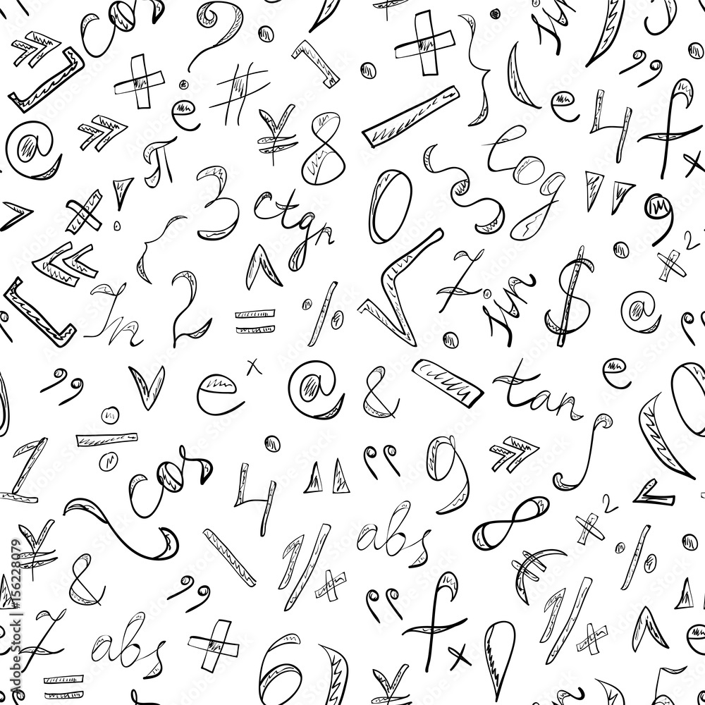 Seamless Pattern of Hand Drawn Doodle Symbols and Numbers. Scribble ...