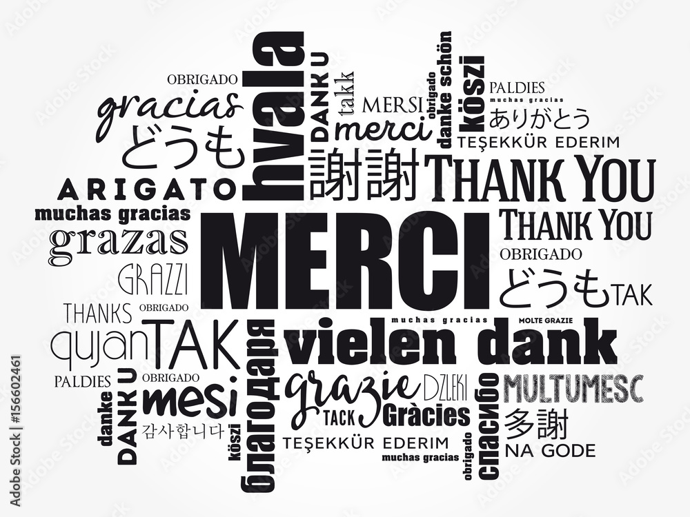 Merci (Thank You in French) Word Cloud background, all languages ...