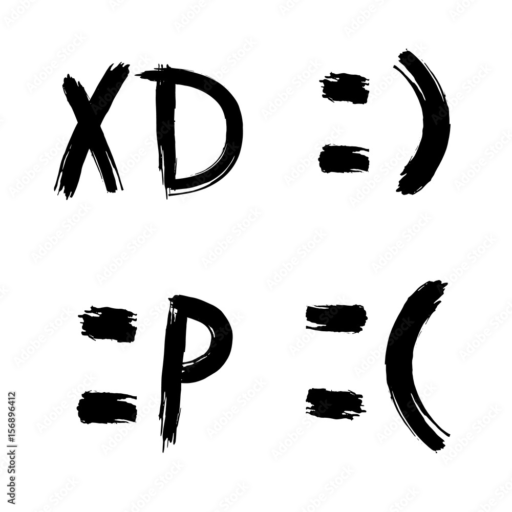 Hand drawn set of emoticons with punctuation marks, ink brush emoji ...