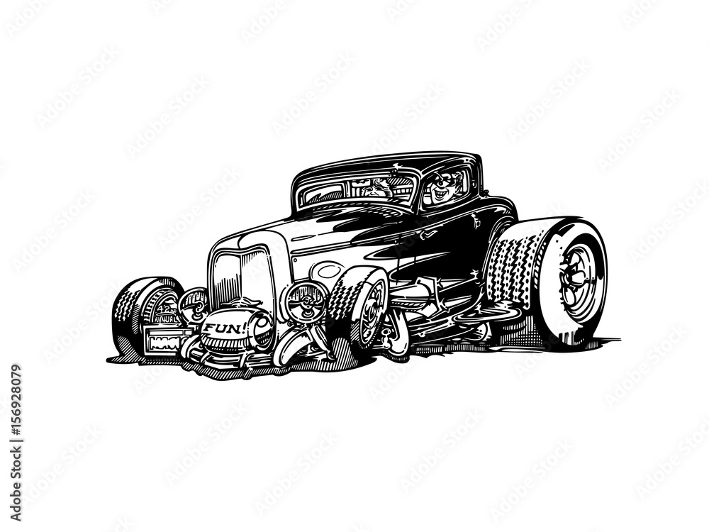 Vector - retro, hot-rod with big motor , isolated on background Stock ...