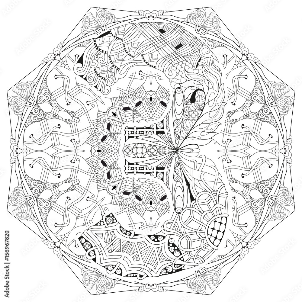 Mandala with numero three for coloring. Vector decorative zentangle ...