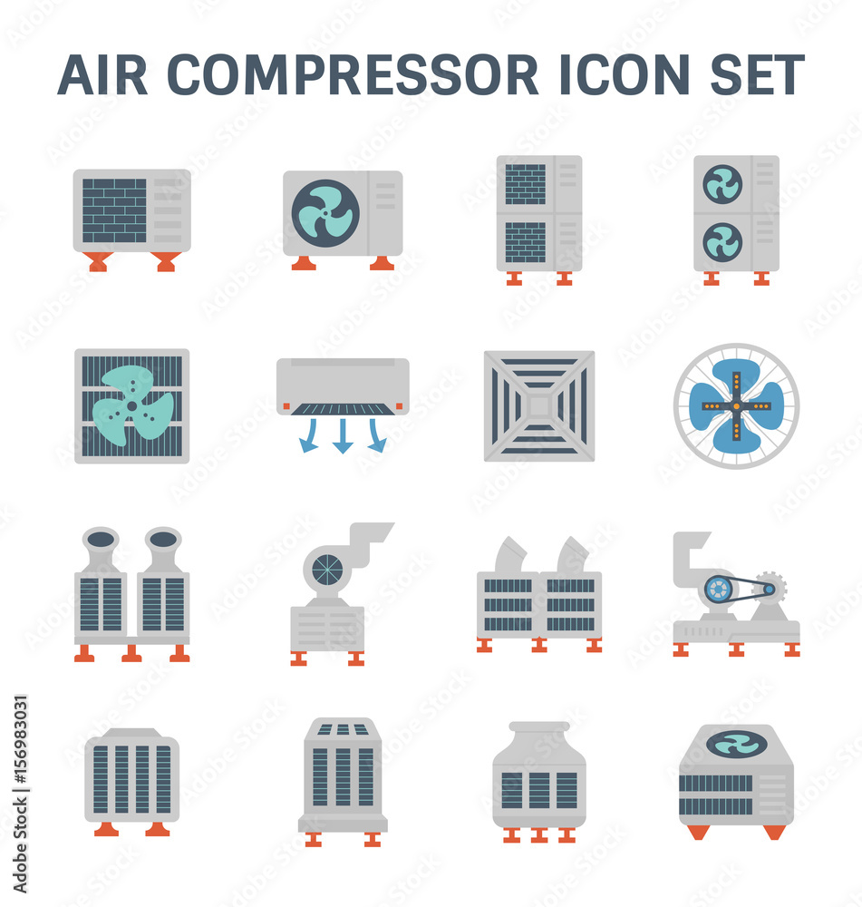 Air conditioner icon i.e. air compressor, condenser unit, ventilation ...