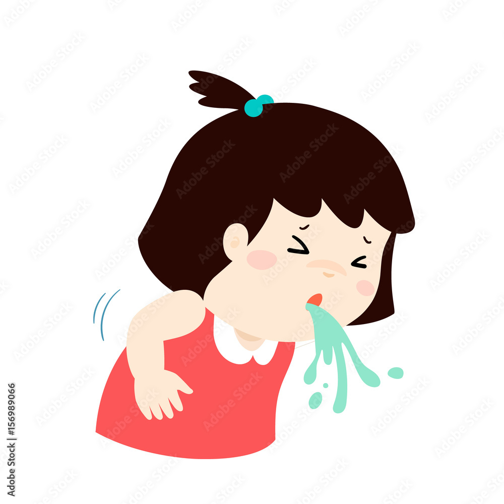 Sick girl vomiting cartoon vector. Stock Vector | Adobe Stock
