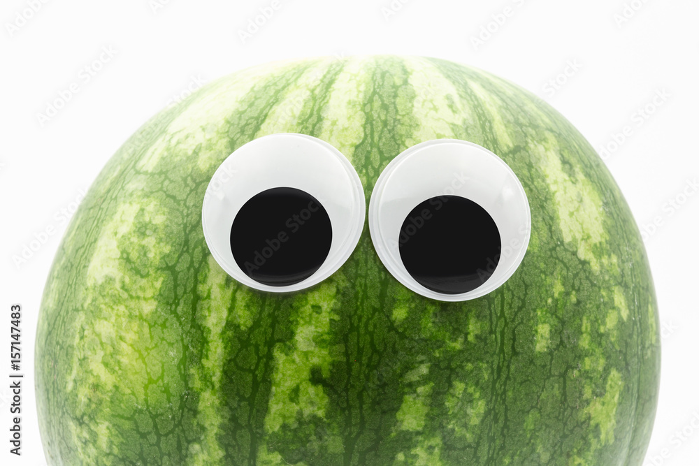 watermelon with googly eyes on white background - watermelon face Stock ...