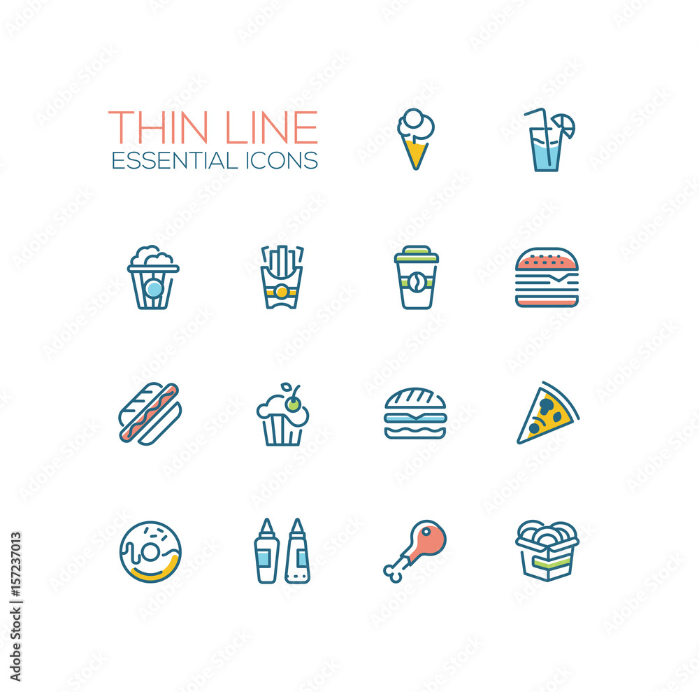 Fast Food Cafe Menu Icons Set Stock Vector | Adobe Stock