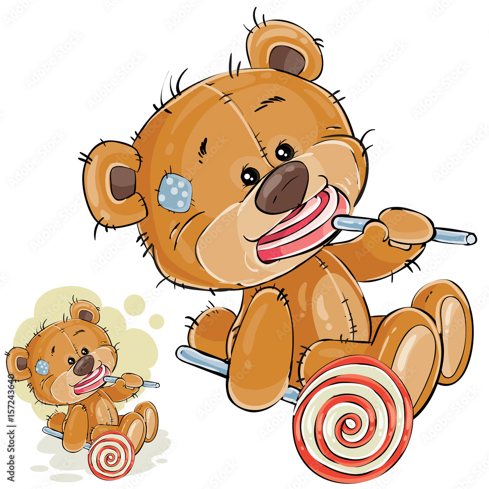 Vector illustration of a brown teddy bear is holding in its paws and ...