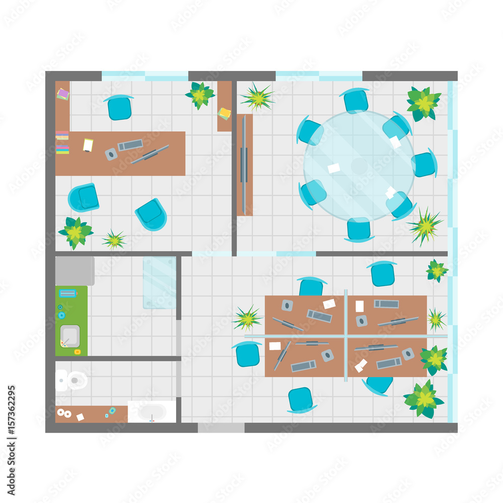 Architecture Office Plan with Furniture Top View. Vector Stock Vector ...