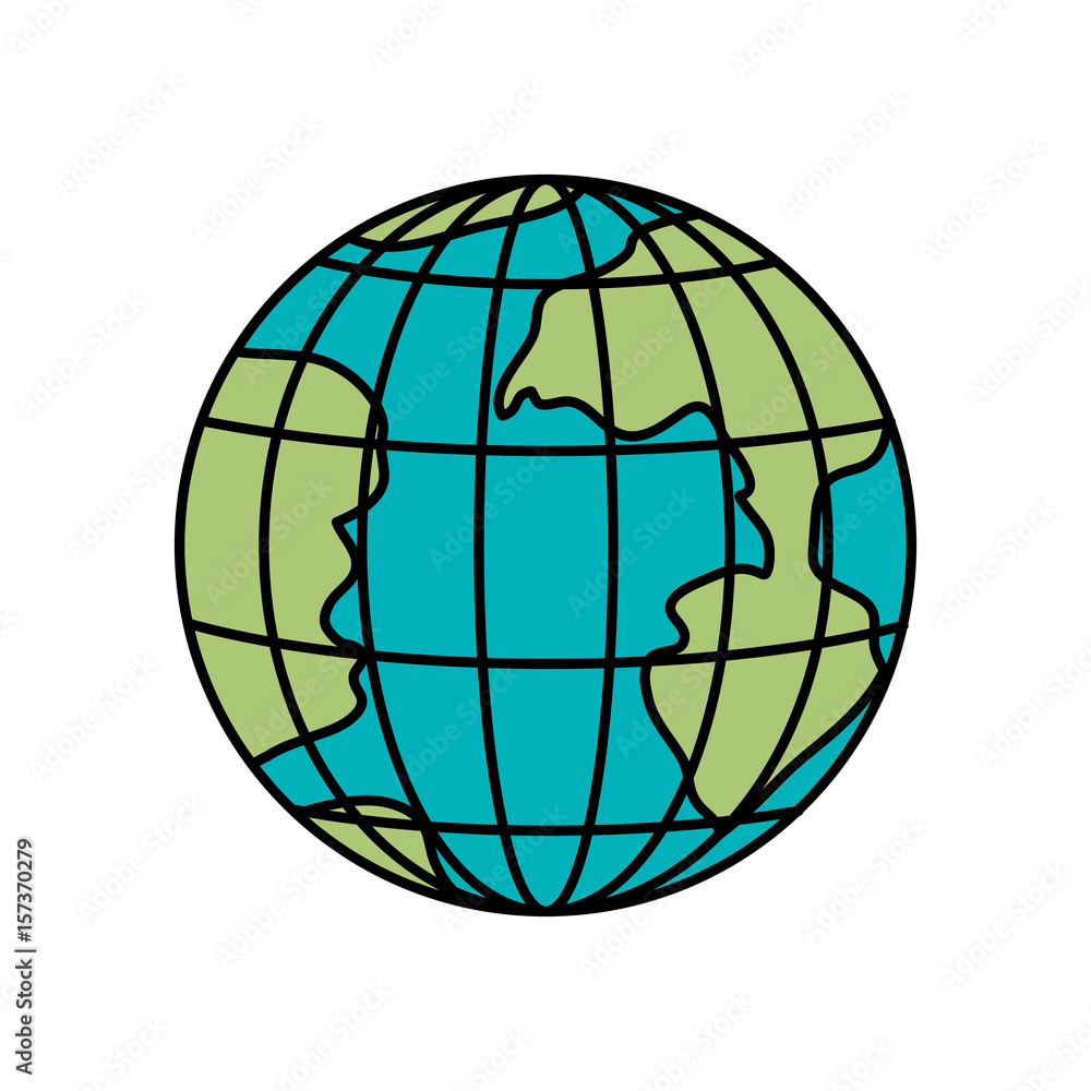 colorful silhouette of earth globe with meridians and parallels vector ...