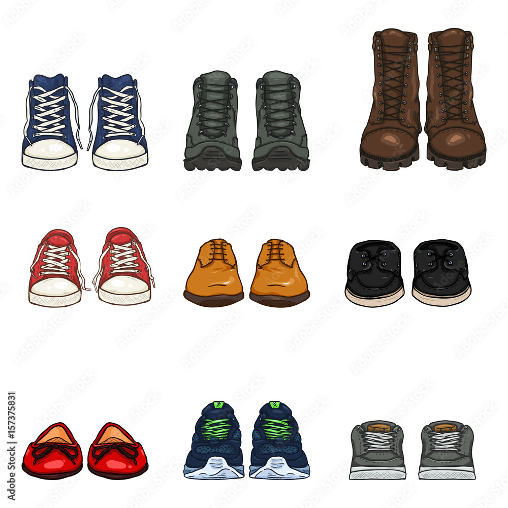 Vector Set of Cartoon Color Shoes Items Stock Vector | Adobe Stock