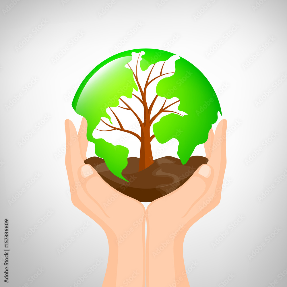 Hand holding tree shaped world map with soil. World environment day ...