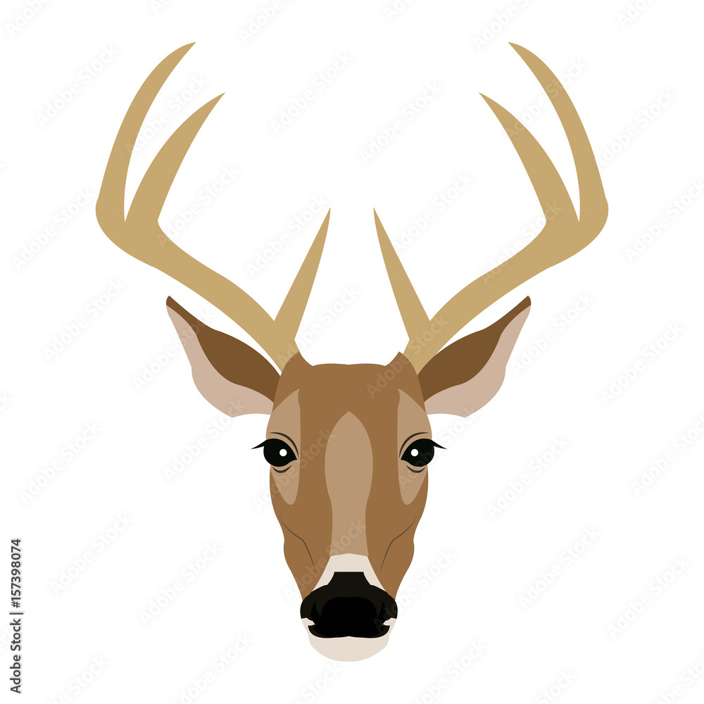 Hand drawn graphic sketch illustration of a deer head with big antlers ...