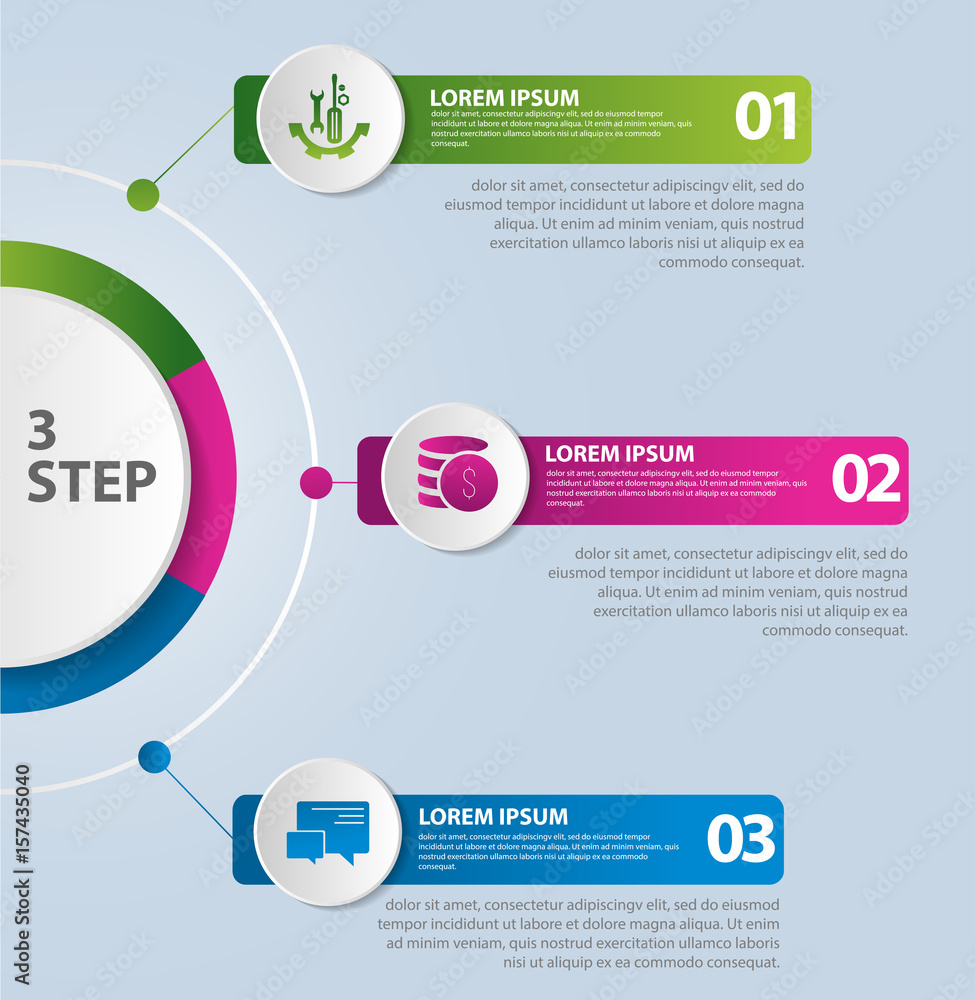 Vector illustration. Template with a circle divided into half and three ...