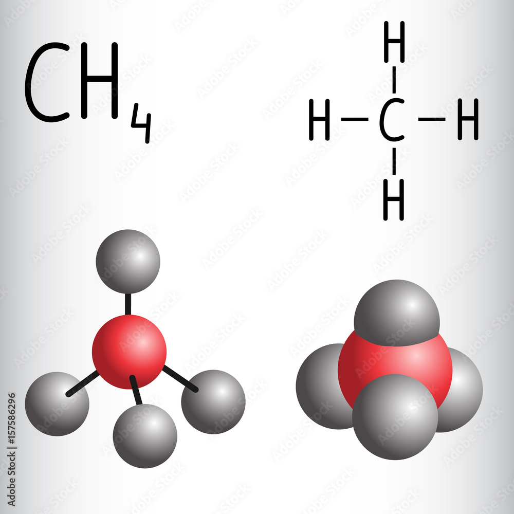 Chemical formula and molecule model of Methane CH4 Stock Vector | Adobe ...