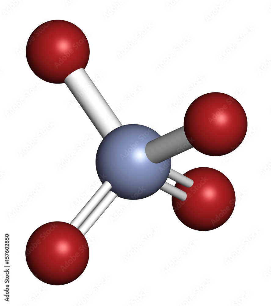 Chromate anion, chemical structure. 3D rendering. Atoms are represented ...