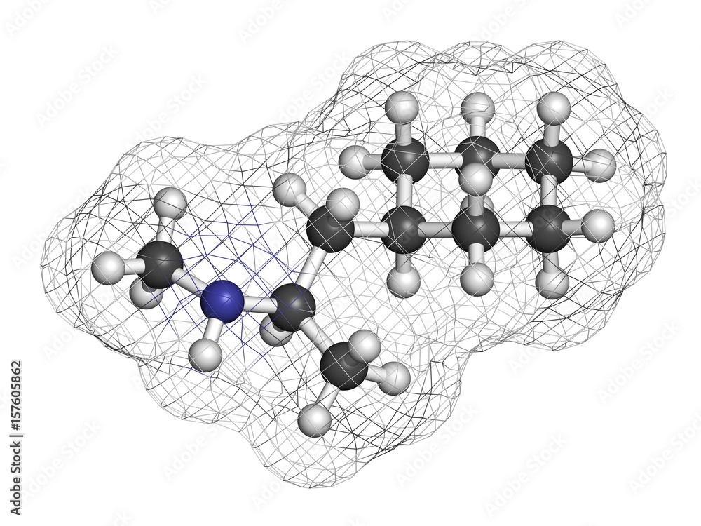Propylhexedrine molecule. Used as nasal decongestant and stimulant. 3D ...