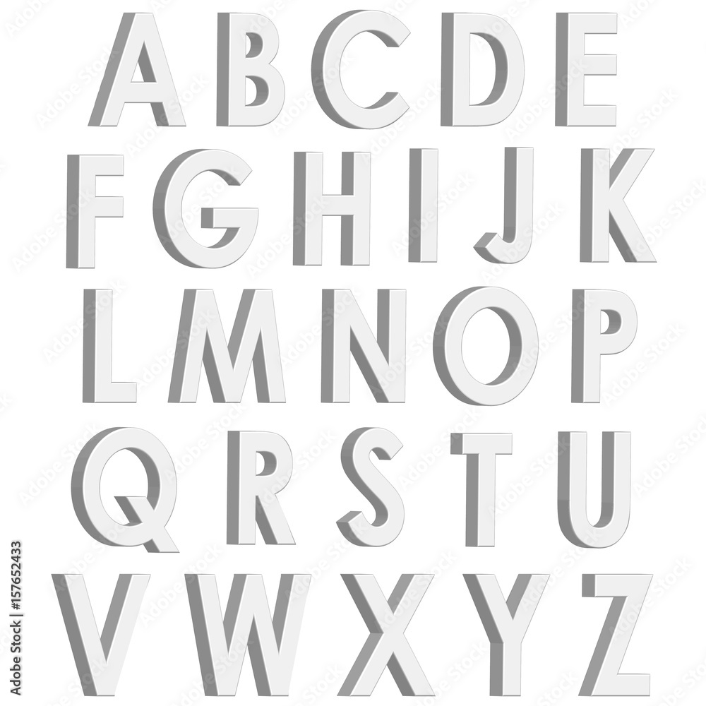 White 3d letters english alphabet. Volumetric font. Vector illustration ...