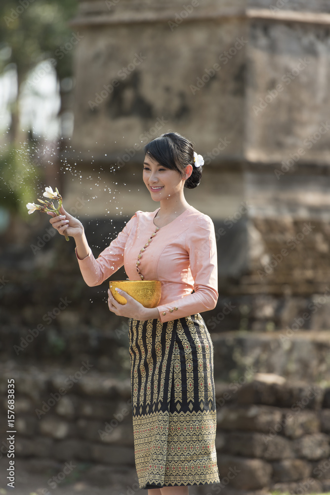 Beautiful girl in Laos costume.Lao traditional dress Stock Photo ...