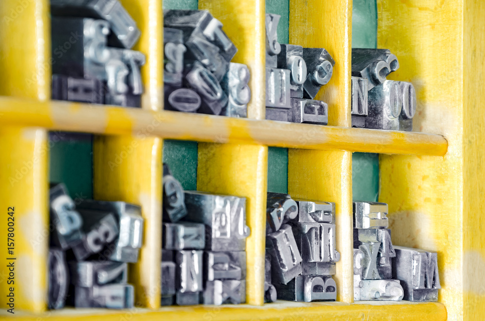 Historical letterpress types, also called as lead letters. These kind ...