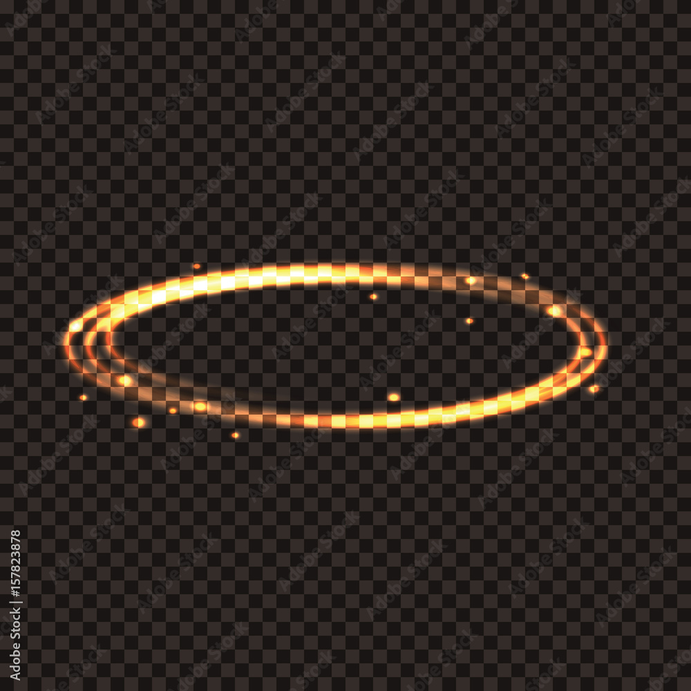Golden shining magical circle. Fire ring with sparks on a transparent ...