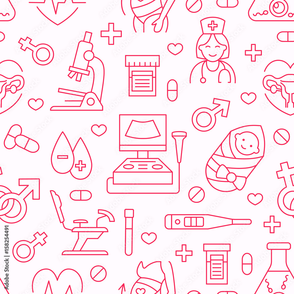 Medical seamless pattern, gynecology vector background pink color ...