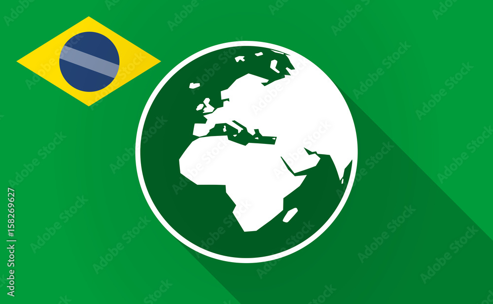 Long shadow Brazil map with an Asia, Africa and Europe regions world ...