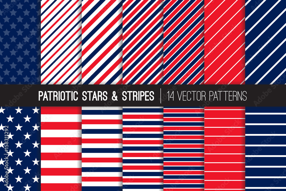 Patriotic Red White Blue Stars & Stripes Vector Patterns. July 4th ...