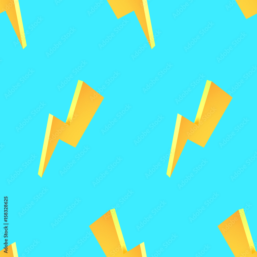 Seamless lightning bolt pattern against blue background. 3d render ...