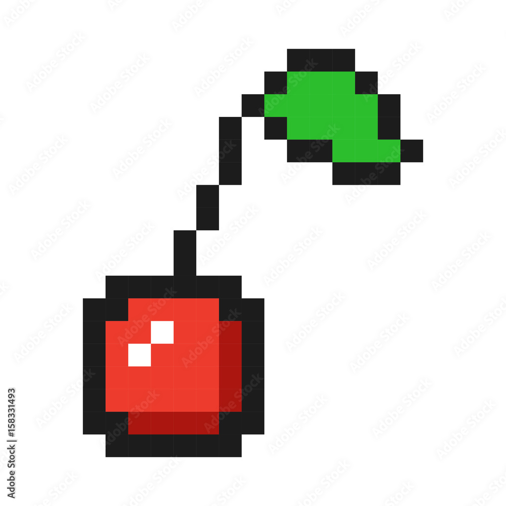 Pixel art cherry icon game fruit Stock Vector | Adobe Stock