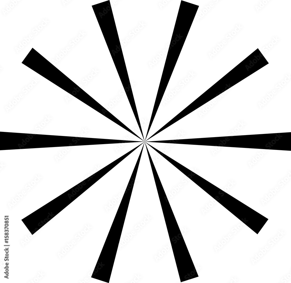 Sunburst, starburst shape black on white. Rays, beams design element ...