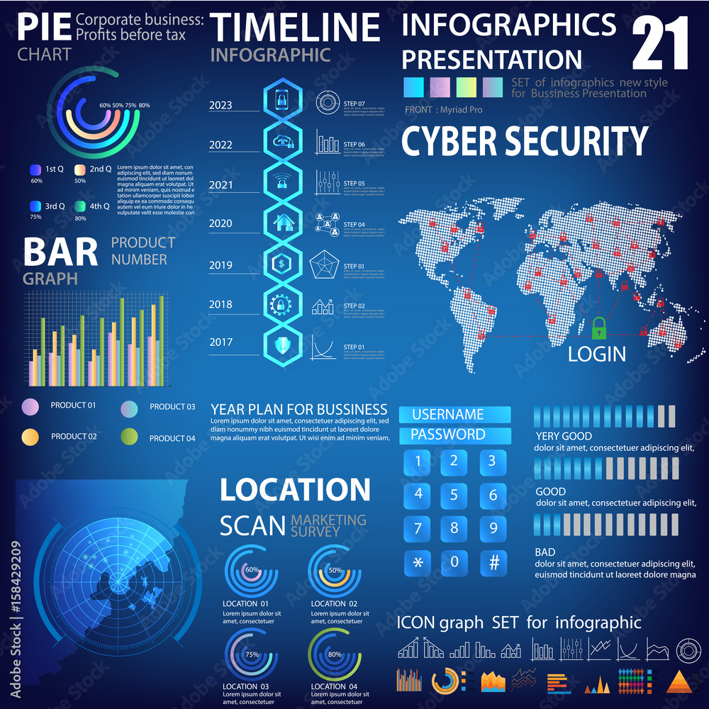 Infographic element templates sets , chart , graph , timeline , dark ...