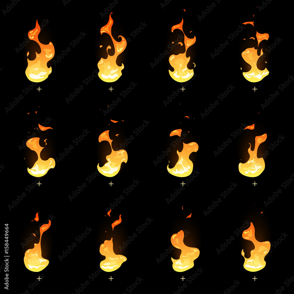Fire sprite sheet. Cartoon vector flame game animation Stock Vector ...