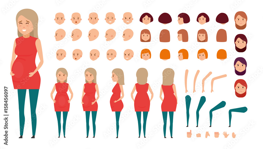 Woman character creation set. Diverse set of pregnant women. Icons with ...