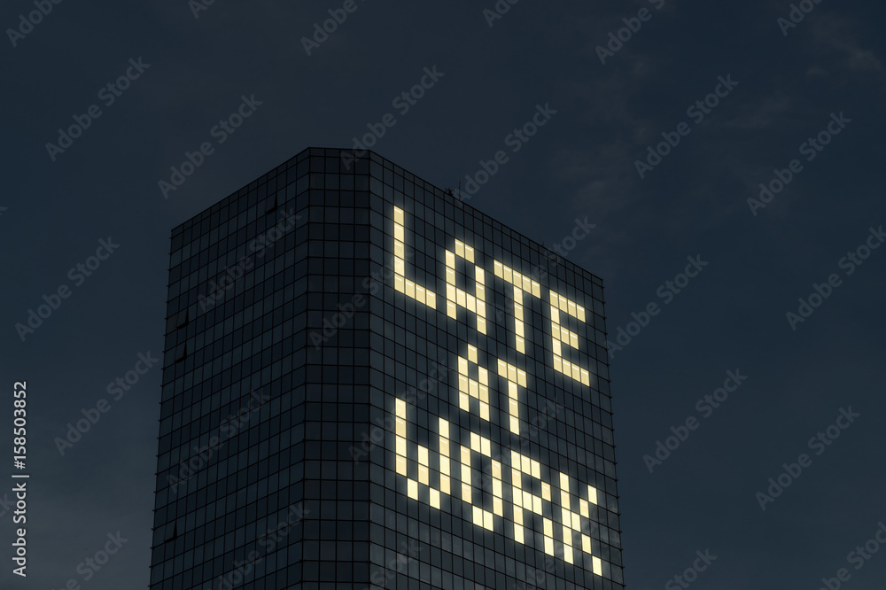 Late at work concept. Working overtime and extra hours. Tired and ...