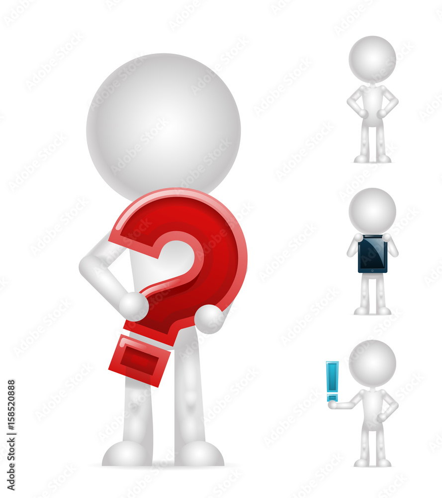3d blank character question exclamation mark pc tablet isolated icons ...