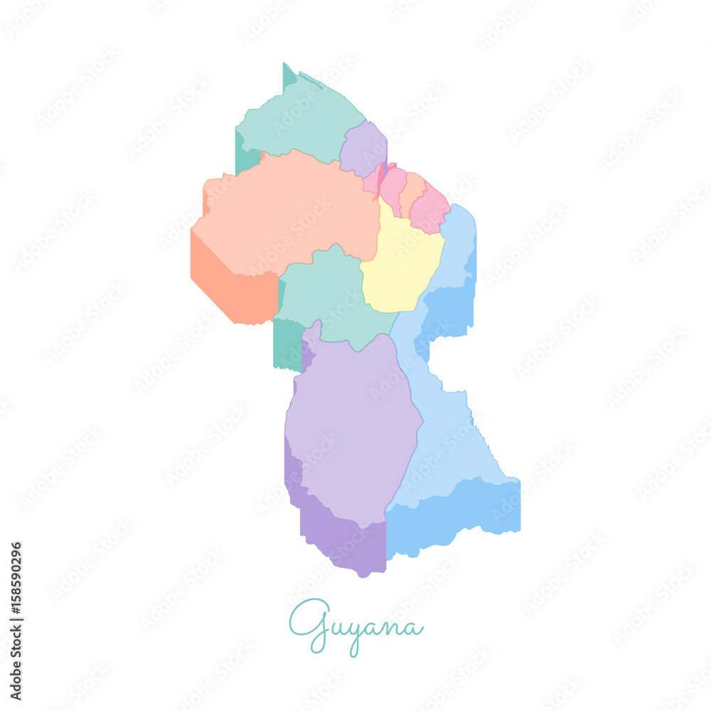 Guyana region map: colorful isometric top view. Detailed map of Guyana ...