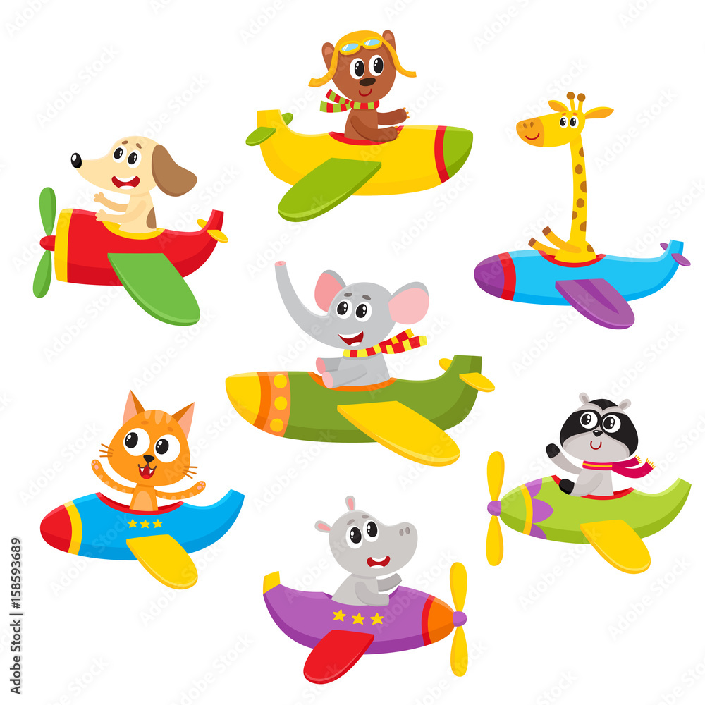 Cute little bear, dog, cat, elephant, giraffe, raccoon, hippo animals ...