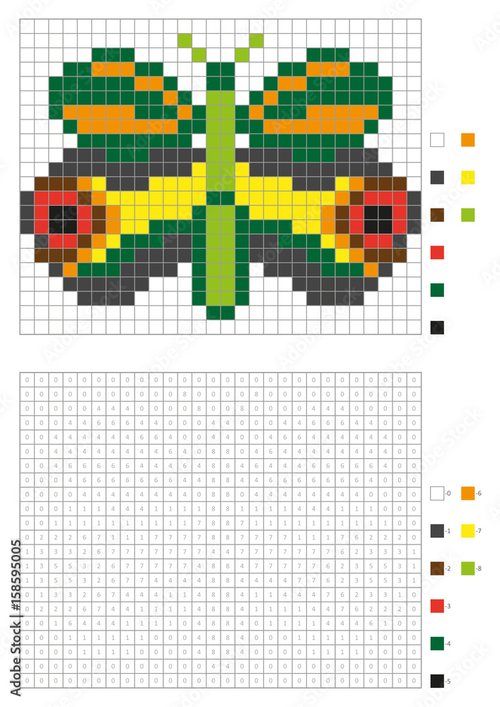 Kids coloring page, pixel coloring with numbered squares. Green ...