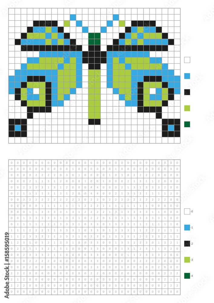 Kids coloring page, pixel coloring with numbered squares. Blue ...