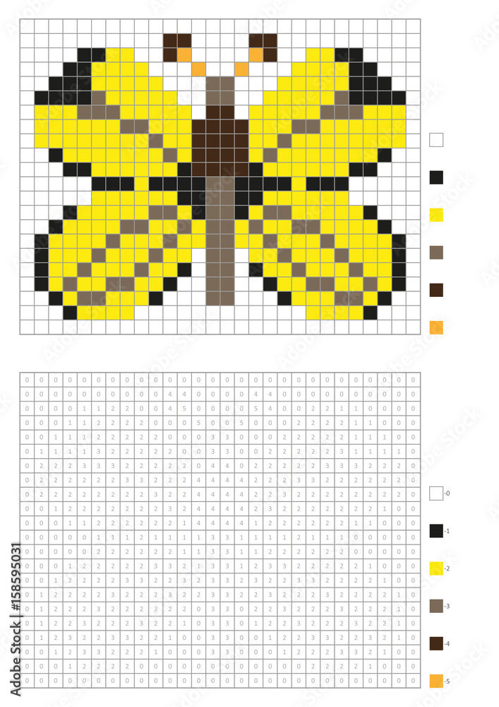 Kids coloring page, pixel coloring with numbered squares. Yellow ...