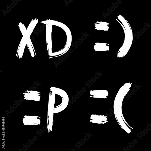 Hand drawn set of emoticons with punctuation marks, ink brush emoji ...